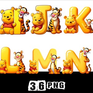 Cartoon Pooh and Tiger Alphabet Png Design Pooh Png Font Party Letters ...