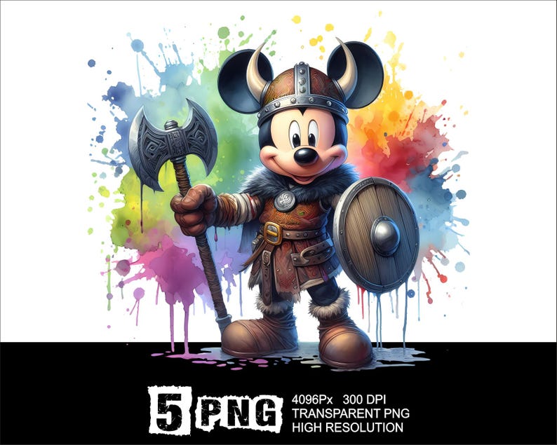 Viking Mickey Design 5 PNG Mickey Viking Watercolor and Splash High ...