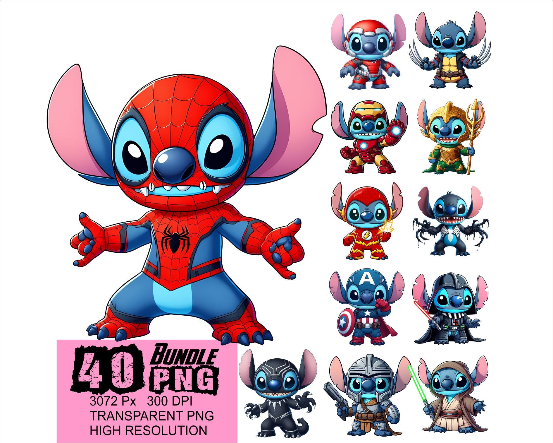 BUNDLE Stitch Superhero 40 Png Stitch Design PNG Clipart High ...