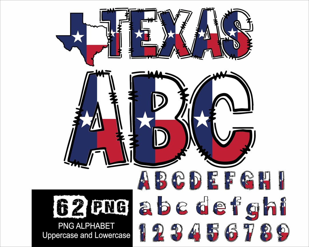 Texas Doodle Letters PNG Texas Alphabet Texas Map PNG Sublimation Font ...