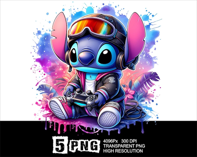 Soldier Stitch Gamer Design 5 PNG Stitch Watercolor Splash Design High ...