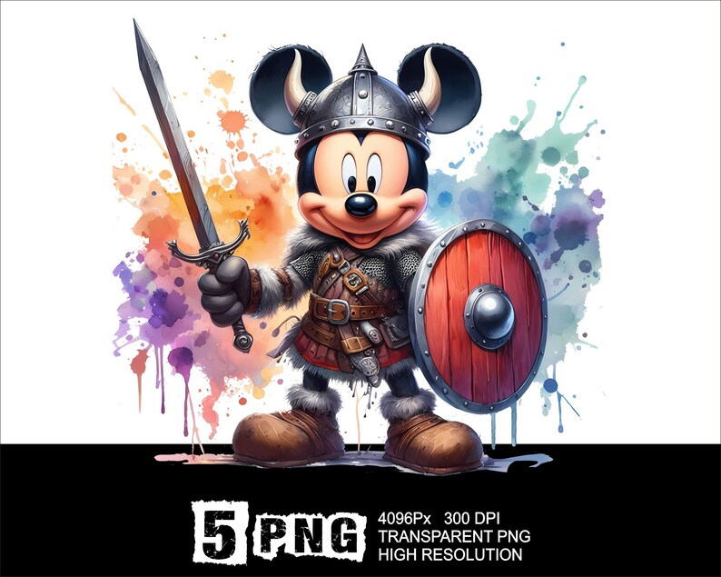 Viking Mickey Design 5 PNG Mickey Viking Watercolor and Splash High ...