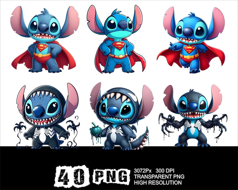 BUNDLE Stitch Superhero 40 Png Stitch Design PNG Clipart High ...