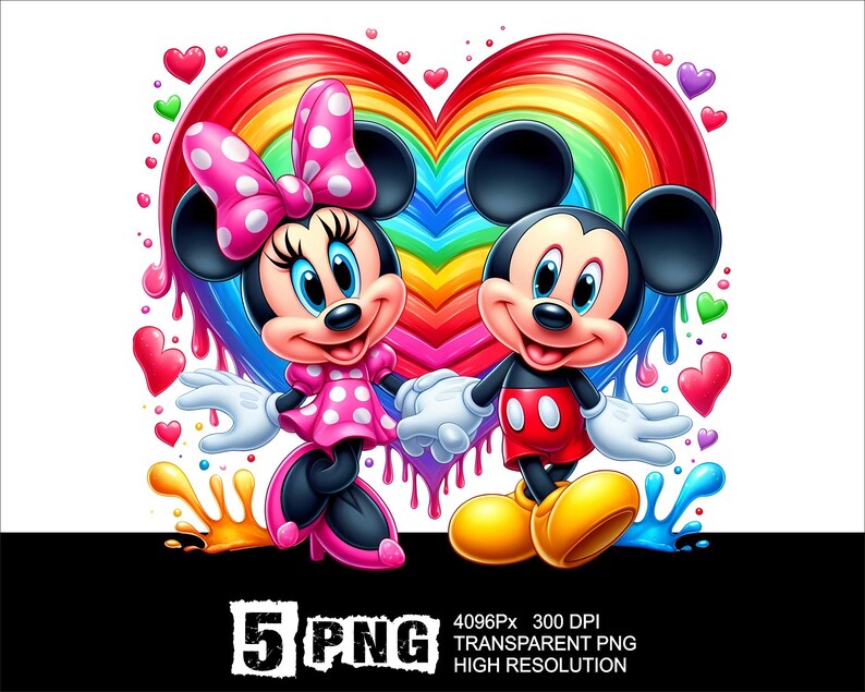 Mickey Love Minnie Heart Design 5 PNG Minnie Watercolor Splash High ...