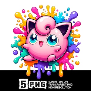 Poke Jigglypuff Design 5 PNG Jigglypuff Splash and Watercolor High ...