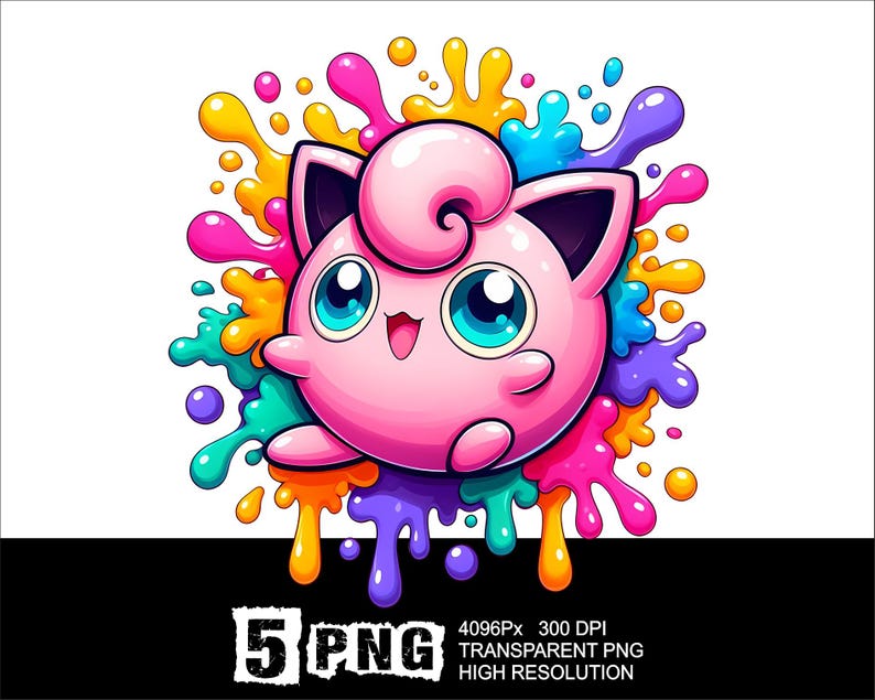 Poke Jigglypuff Design 5 PNG Jigglypuff Splash and Watercolor High ...