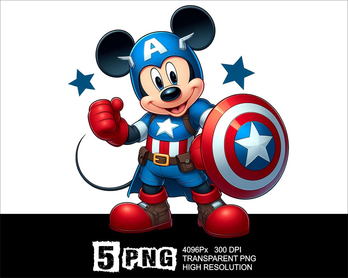 Mickey Superhero Captain Mouse 5 PNG Design Mickey Hero Clipart High ...