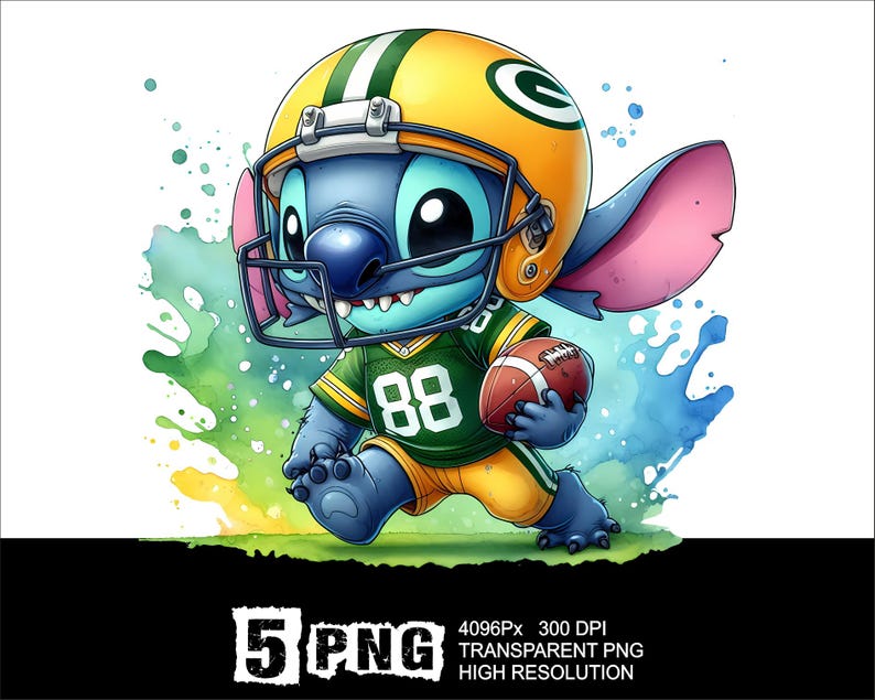 Stitch Football Packer 5 PNG Stitch Watercolor Design High Resolution ...