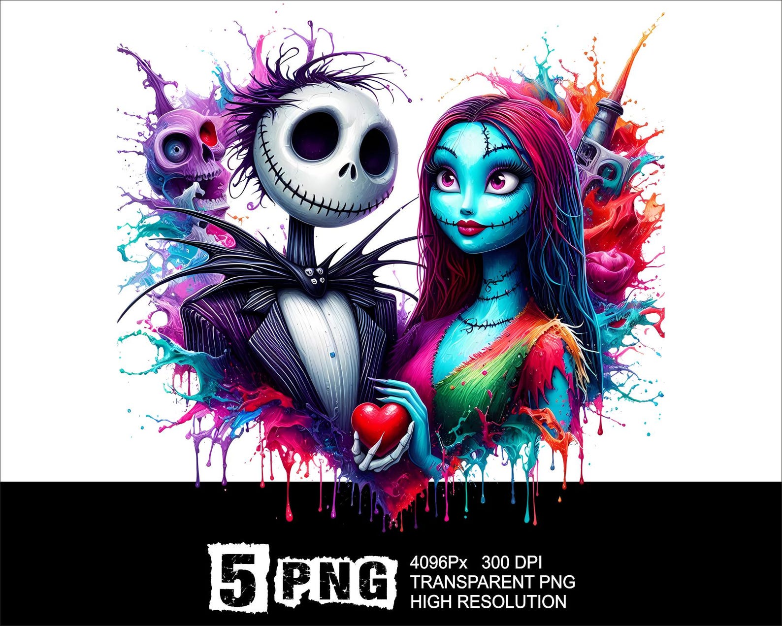 Jack and Sally Design 5 PNG Love Nightmare Jack Png Splash and ...
