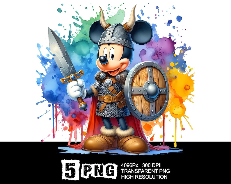 Viking Mickey Design 5 PNG Mickey Viking Watercolor and Splash High ...