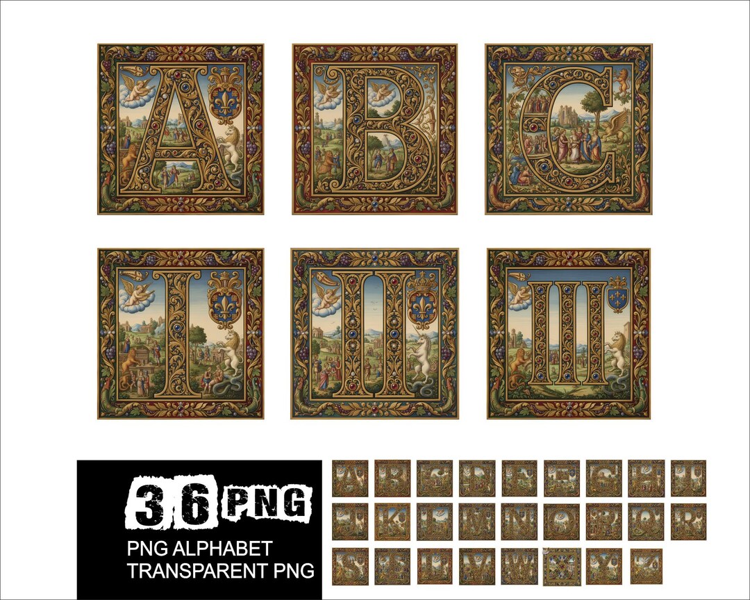 Illuminated Alphabet Png Illuminated Old Design Renaissance Letters Png ...