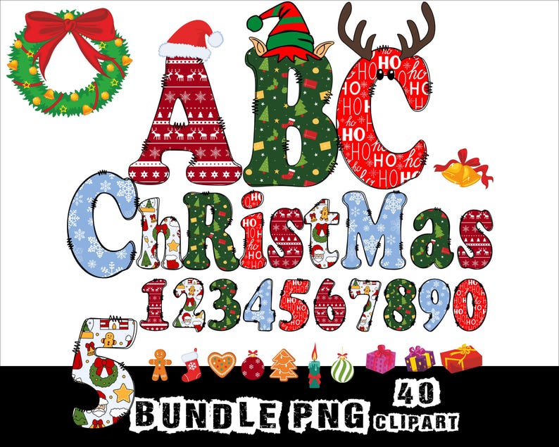 Christmas Alphabet PNG Christmas Letters Numbers Clipart Santa Alphabet ...