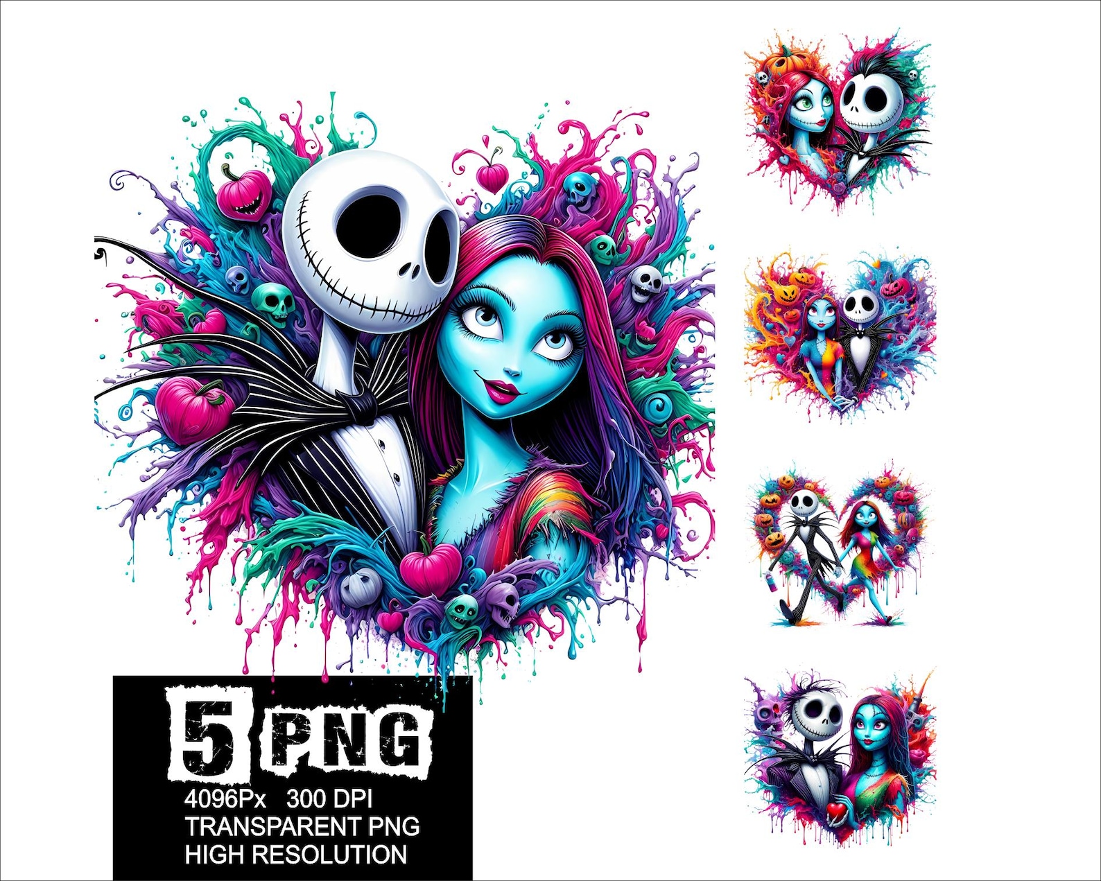 Jack and Sally Design 5 PNG Love Nightmare Jack Png Splash and ...