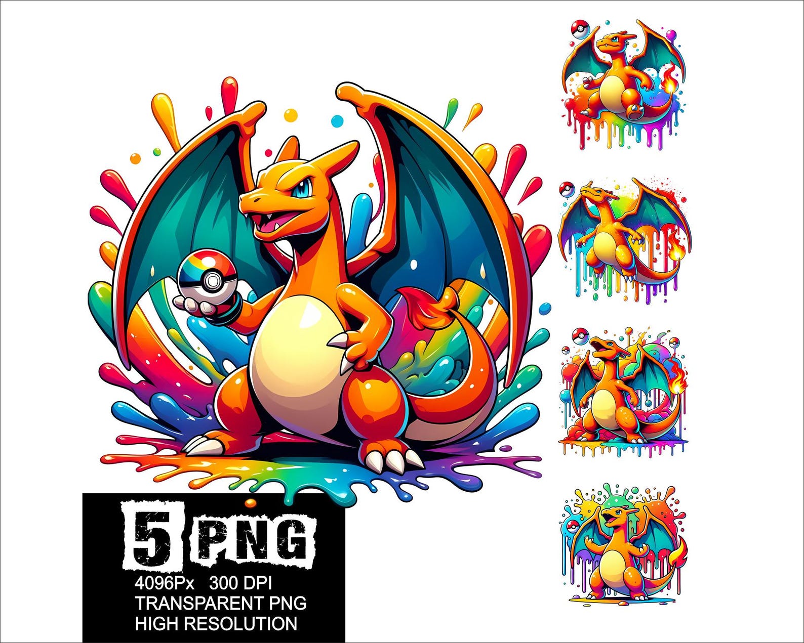 Poke Charizard Design 5 PNG Charizard Splash and Watercolor High ...