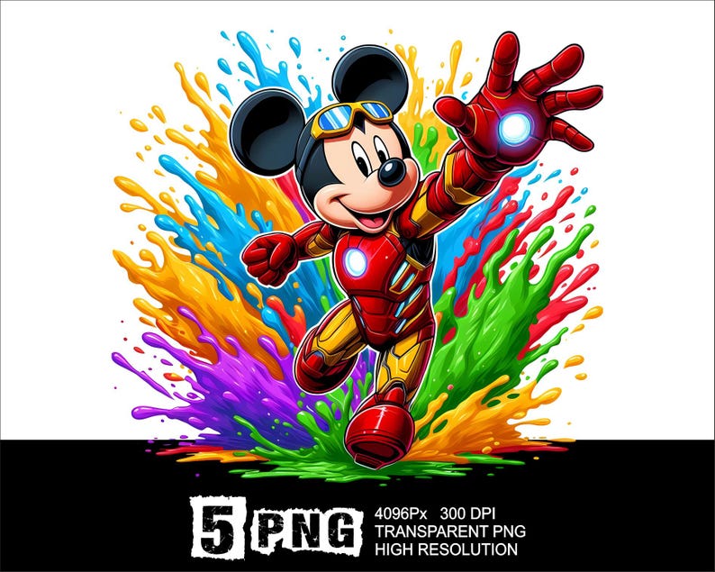 Mickey Hero Iron Mouse 5 PNG Design Mickey Hero Splash High Resolution ...