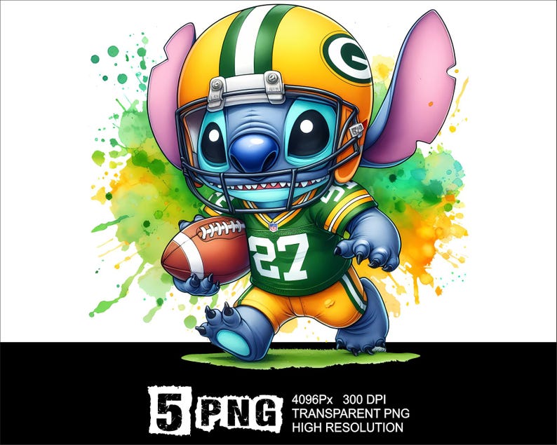 Stitch Football Packer 5 PNG Stitch Watercolor Design High Resolution ...