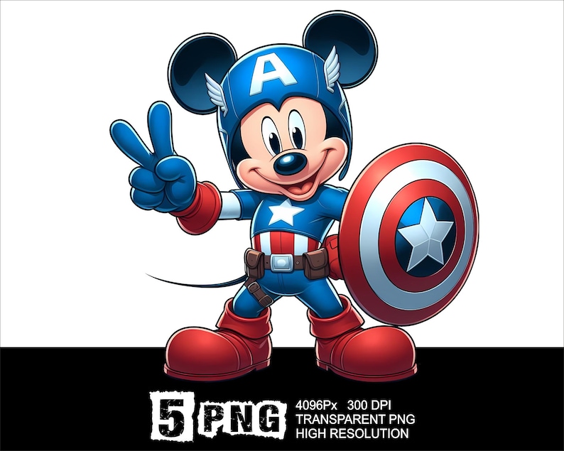 Mickey Superhero Captain Mouse 5 PNG Design Mickey Hero Clipart High ...