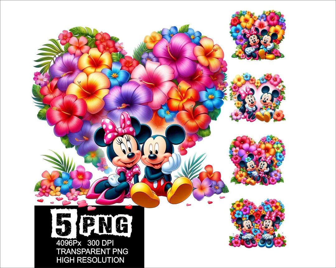 Mickey Loves Minnie Flowers Design 5 PNG Minnie Clipart High Resolution ...