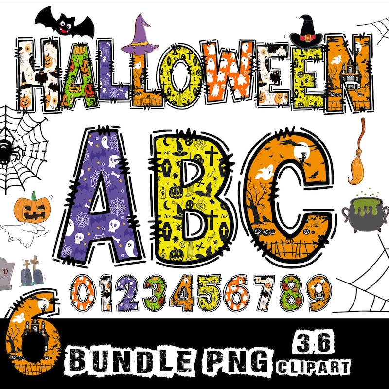 Halloween Doodle Alphabet - Etsy