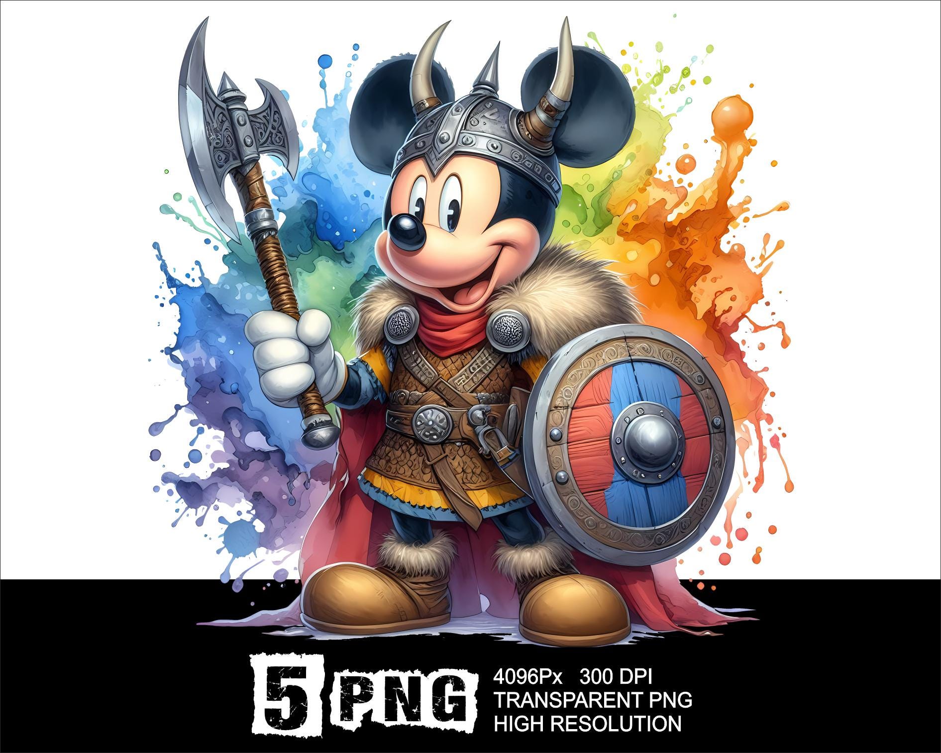 Viking Mickey Design 5 PNG Mickey Viking Watercolor and Splash High ...