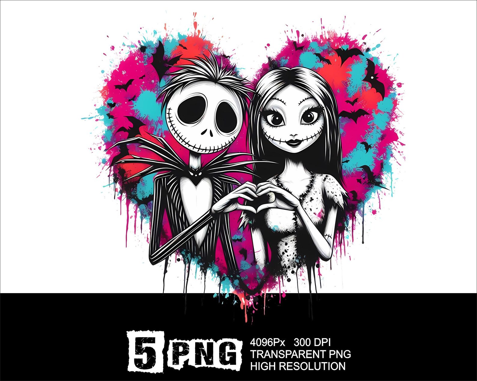 Jack and Sally Heart Design 5 PNG Love Nightmare Jack Png Splash and ...