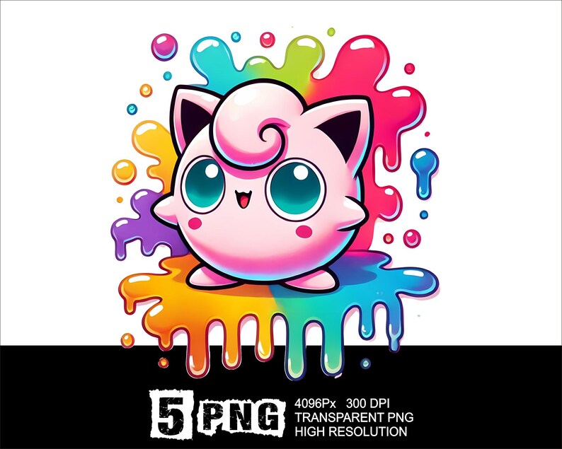 Poke Jigglypuff Design 5 PNG Jigglypuff Splash and Watercolor High ...