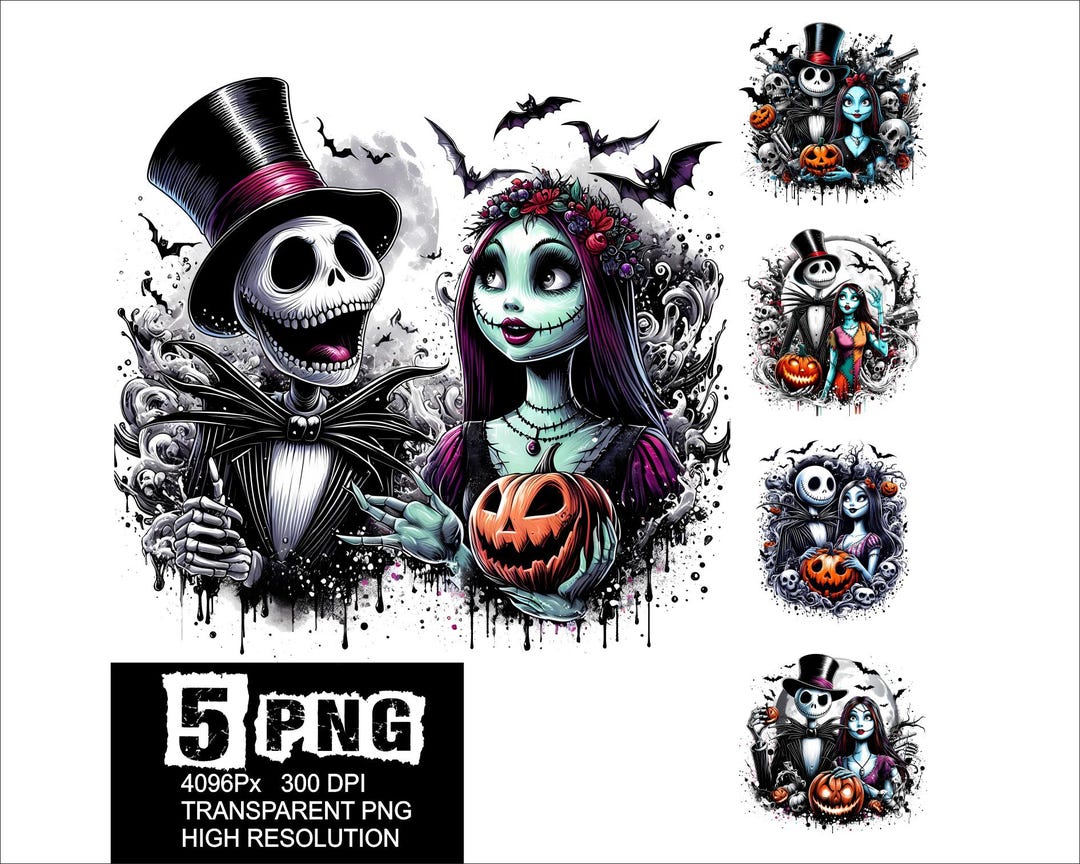 Jack and Sally Design 5 PNG Halloween Jack Png Nightmare Splash and ...