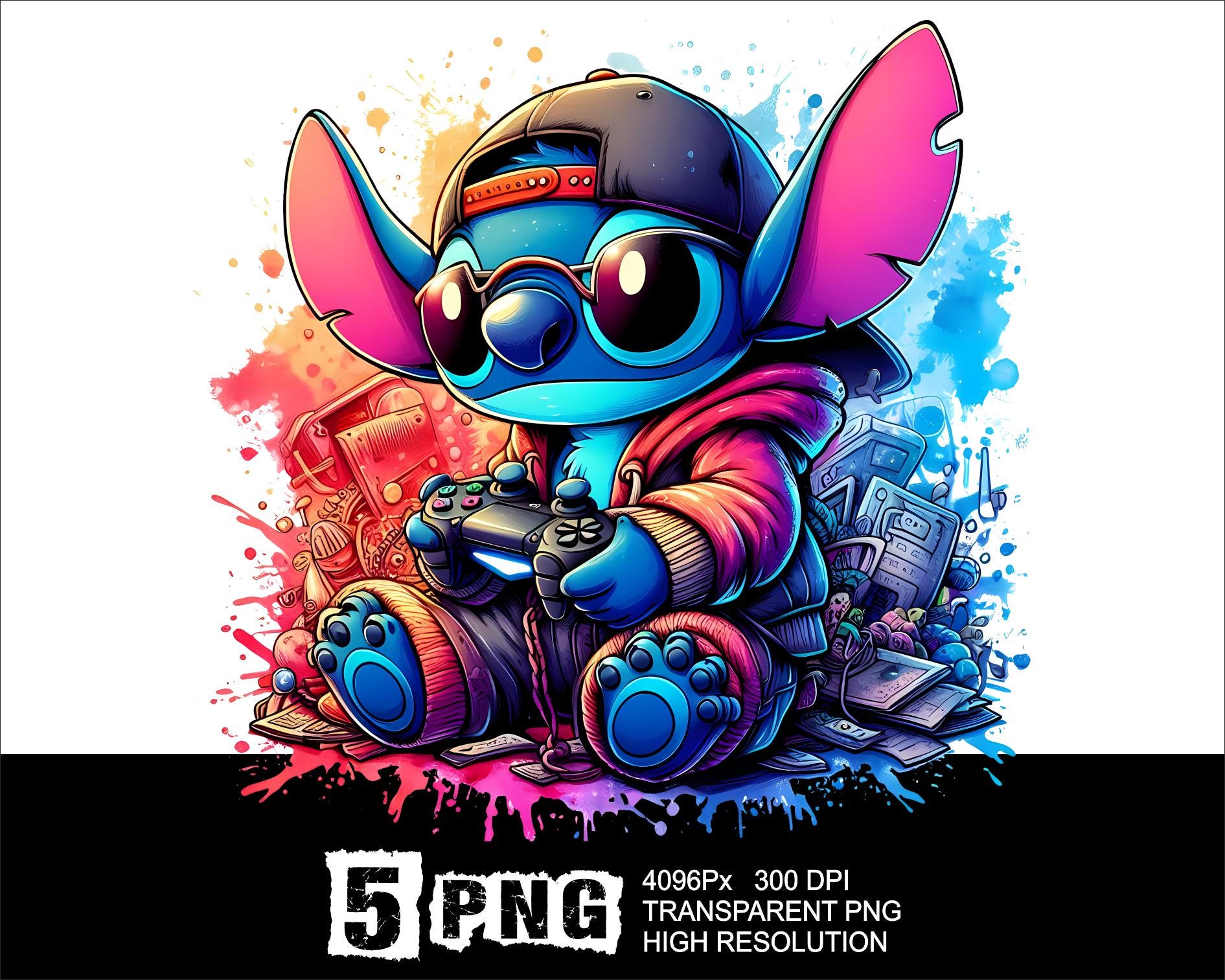 Soldier Stitch Gamer Design 5 PNG Stitch Watercolor Splash Design High ...