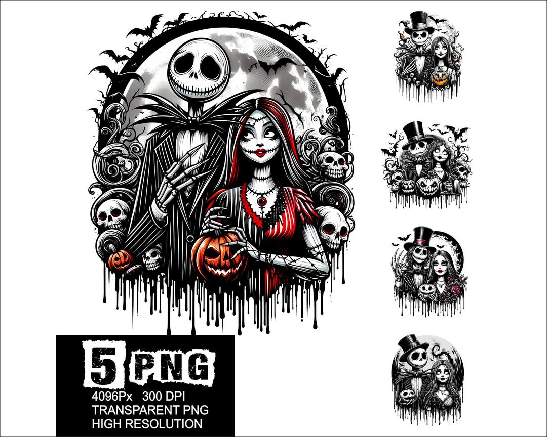 Jack and Sally Design 5 PNG Halloween Jack Png Nightmare Splash and ...
