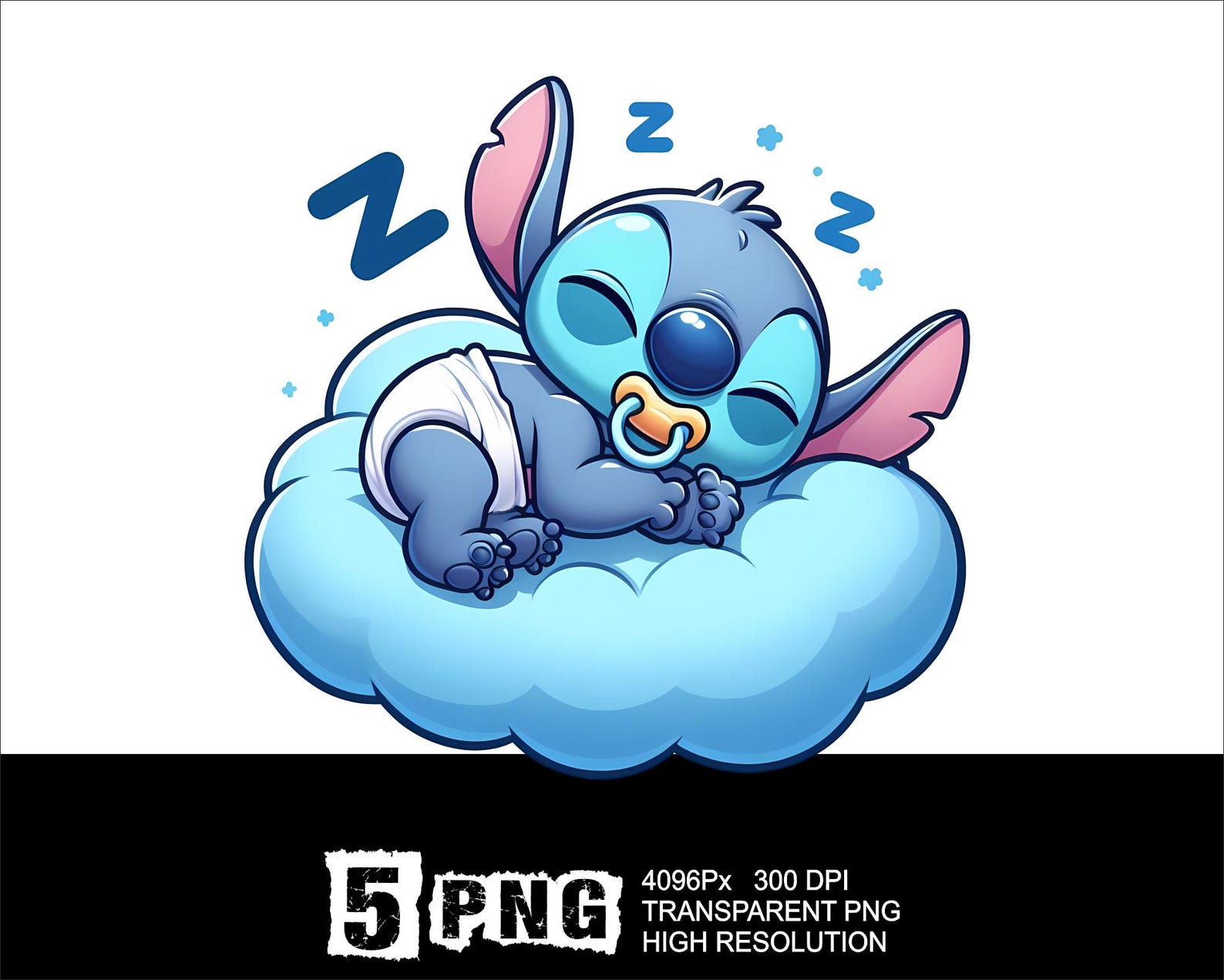 Sleeping Baby Stitch Design 5 PNG Stitch Cloud Clipart High Resolution ...