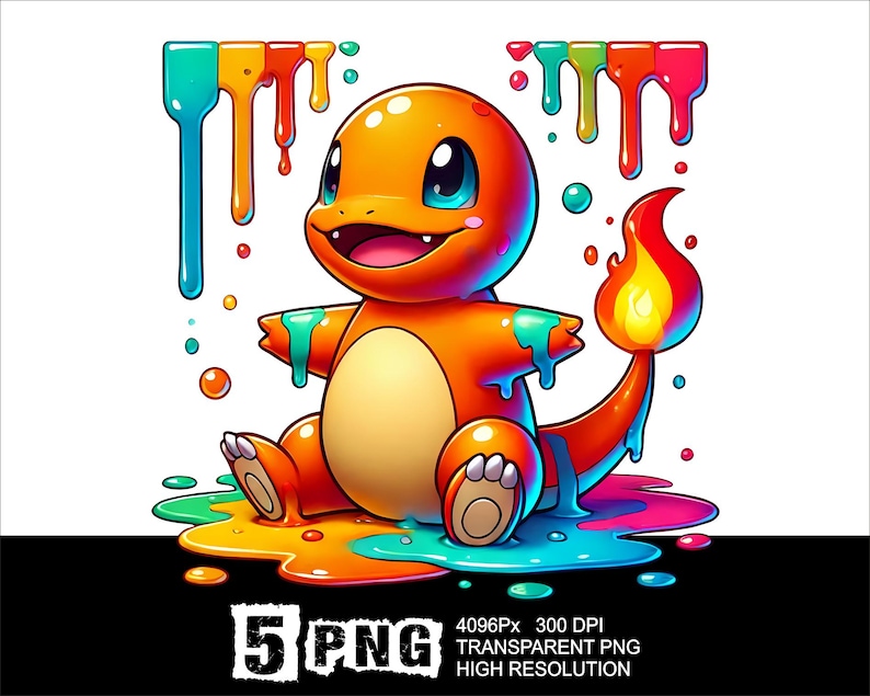 Poke Charmander Design 5 PNG Charmander Splash and Watercolor High ...