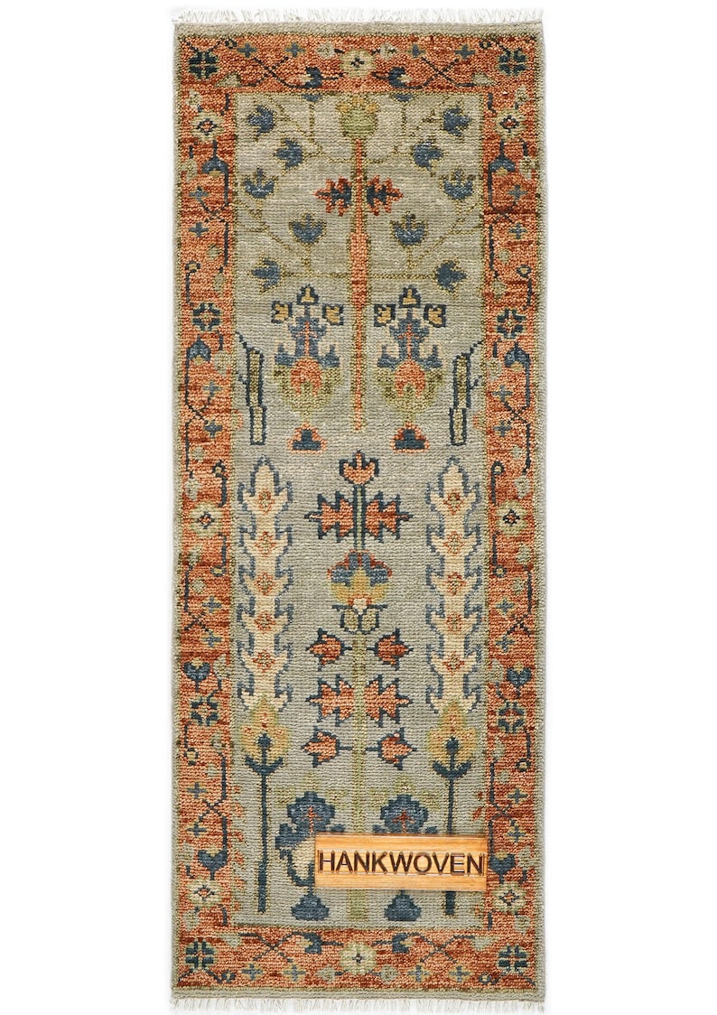 Gray Rust Runner Rug: Hand Knotted Traditional Tree of Life Turkish ...