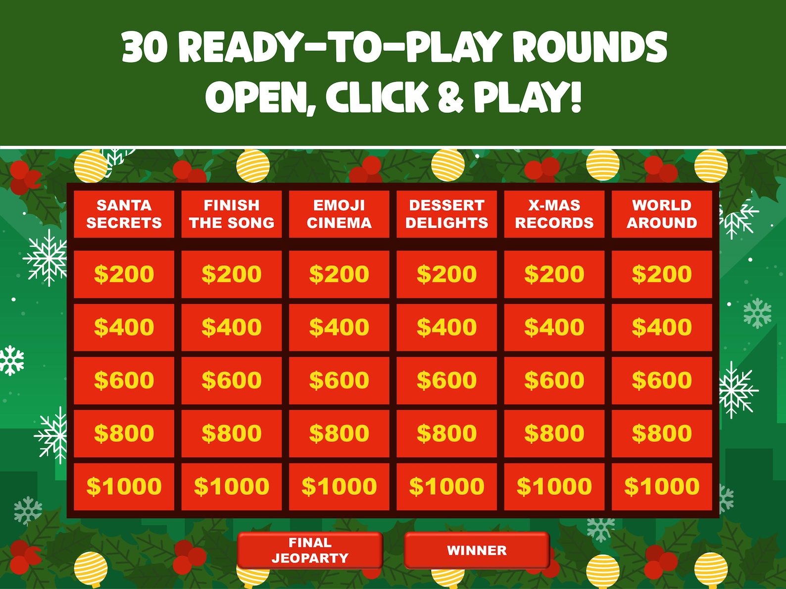 Powerpoint Christmas Jeopardy Game With Double, Score Sheet - Holiday ...