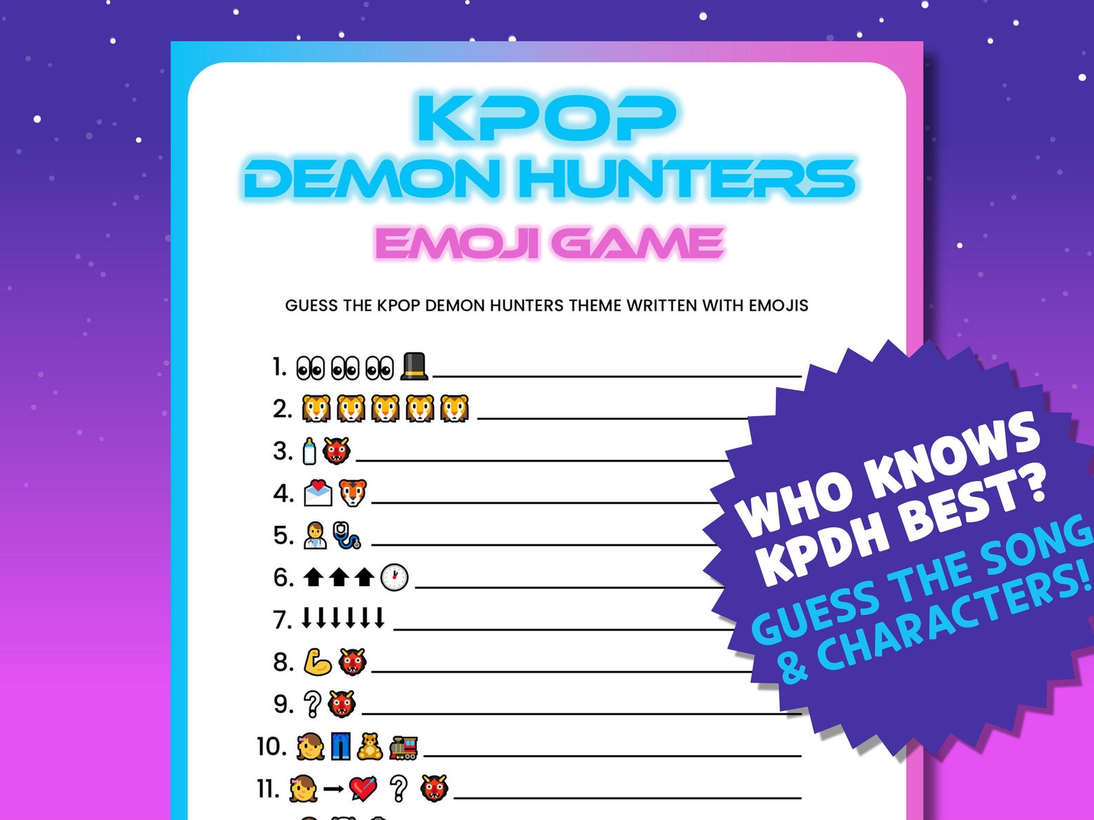 Emoji Game Kpop Demon Hunters Printable Party Games - Birthday ...