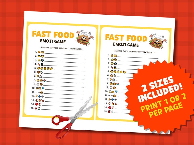 Fast Food Emoji Pictionary Games, Printable Food Quiz, Game Night for ...