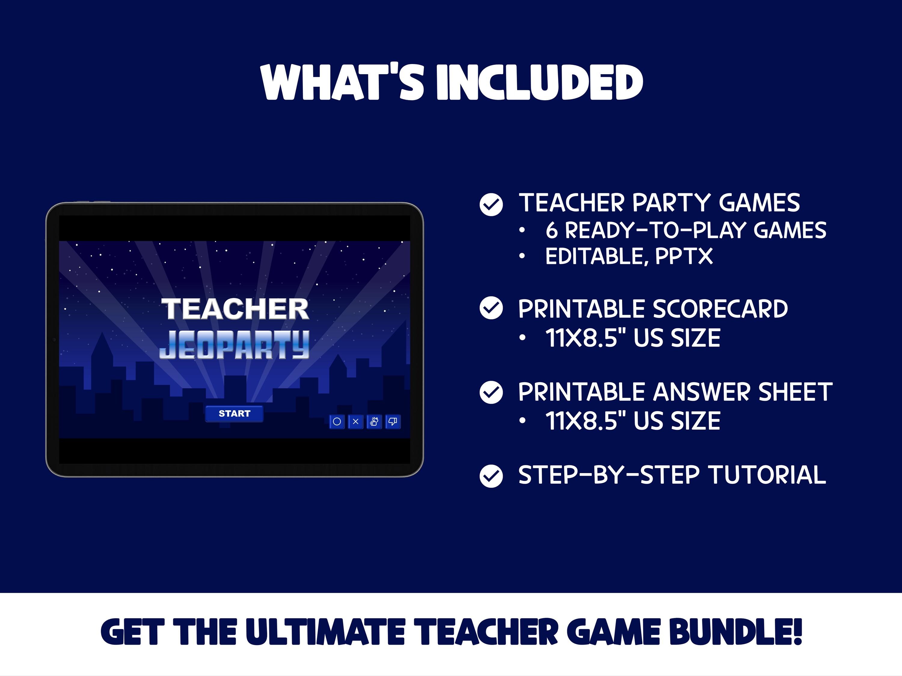 Editable Teacher Jeopardy Game - Teacher Appreciation Trivia, Fun End ...