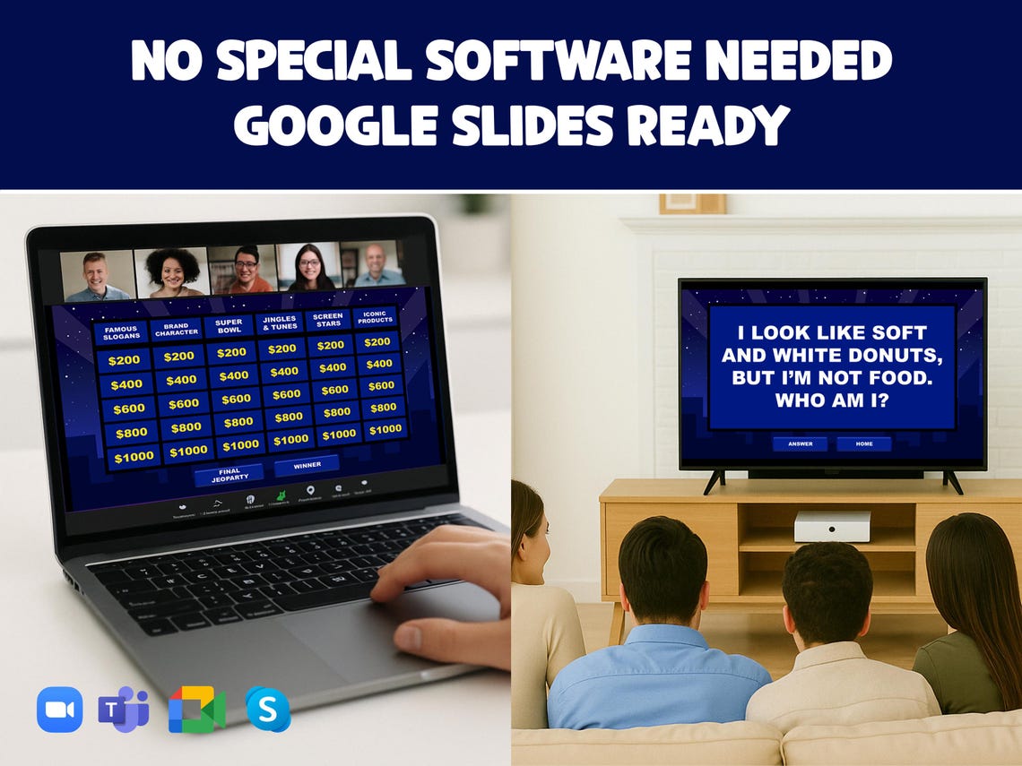 Editable TV Commercial Trivia Jeopardy Game, Family Night Office Party ...