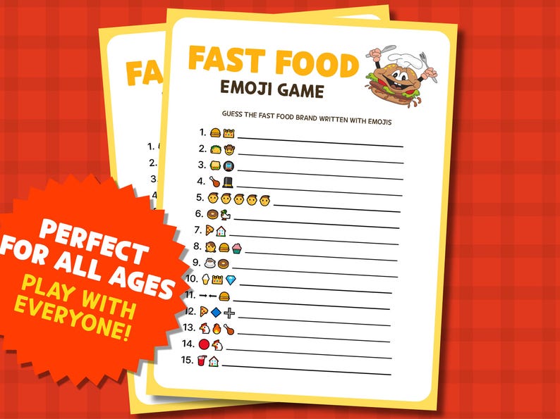 Fast Food Emoji Pictionary Games, Printable Food Quiz, Game Night for ...