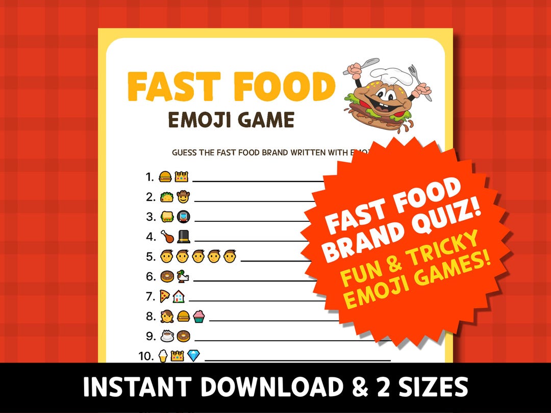 Fast Food Emoji Pictionary Games, Printable Food Quiz, Game Night for ...
