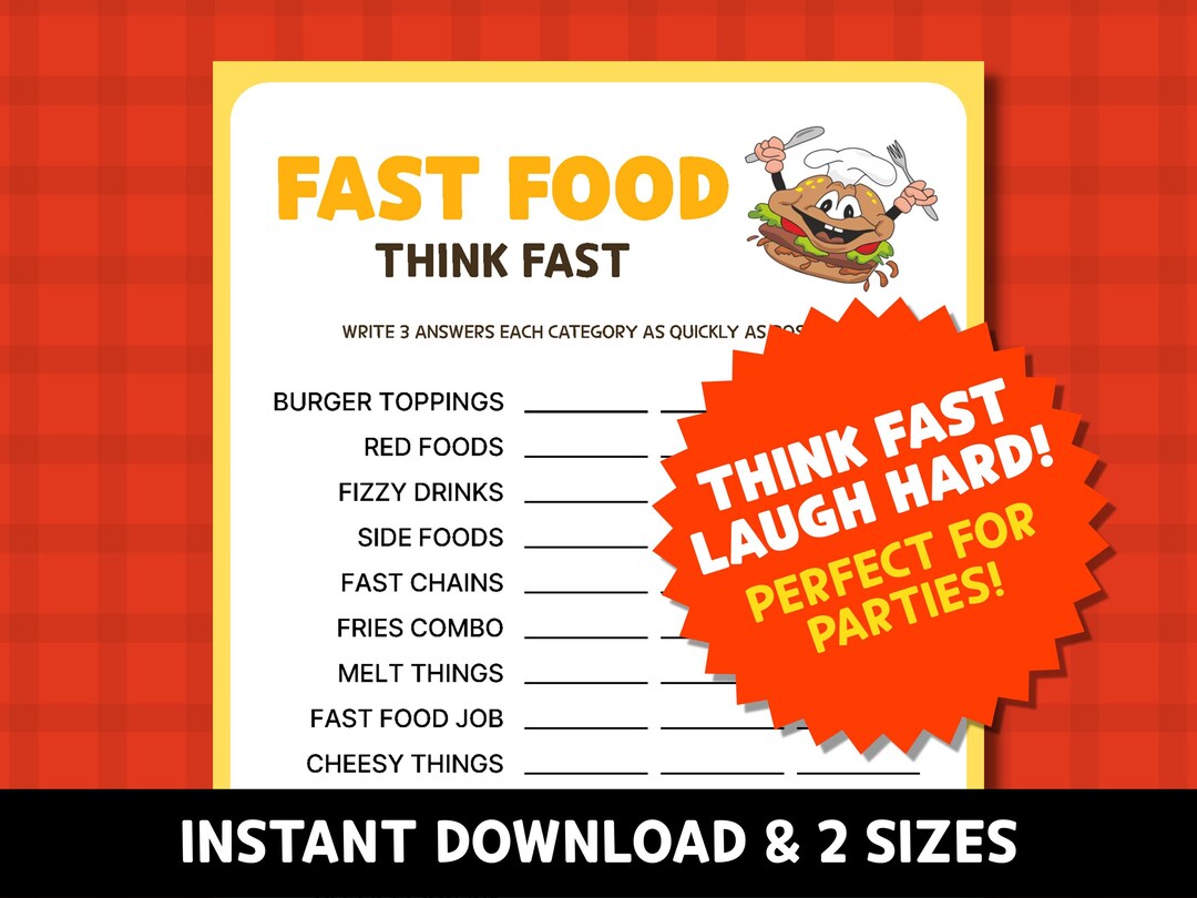 Fast Food Think Fast Games, Printable Food Quiz, Game Night for Kids ...