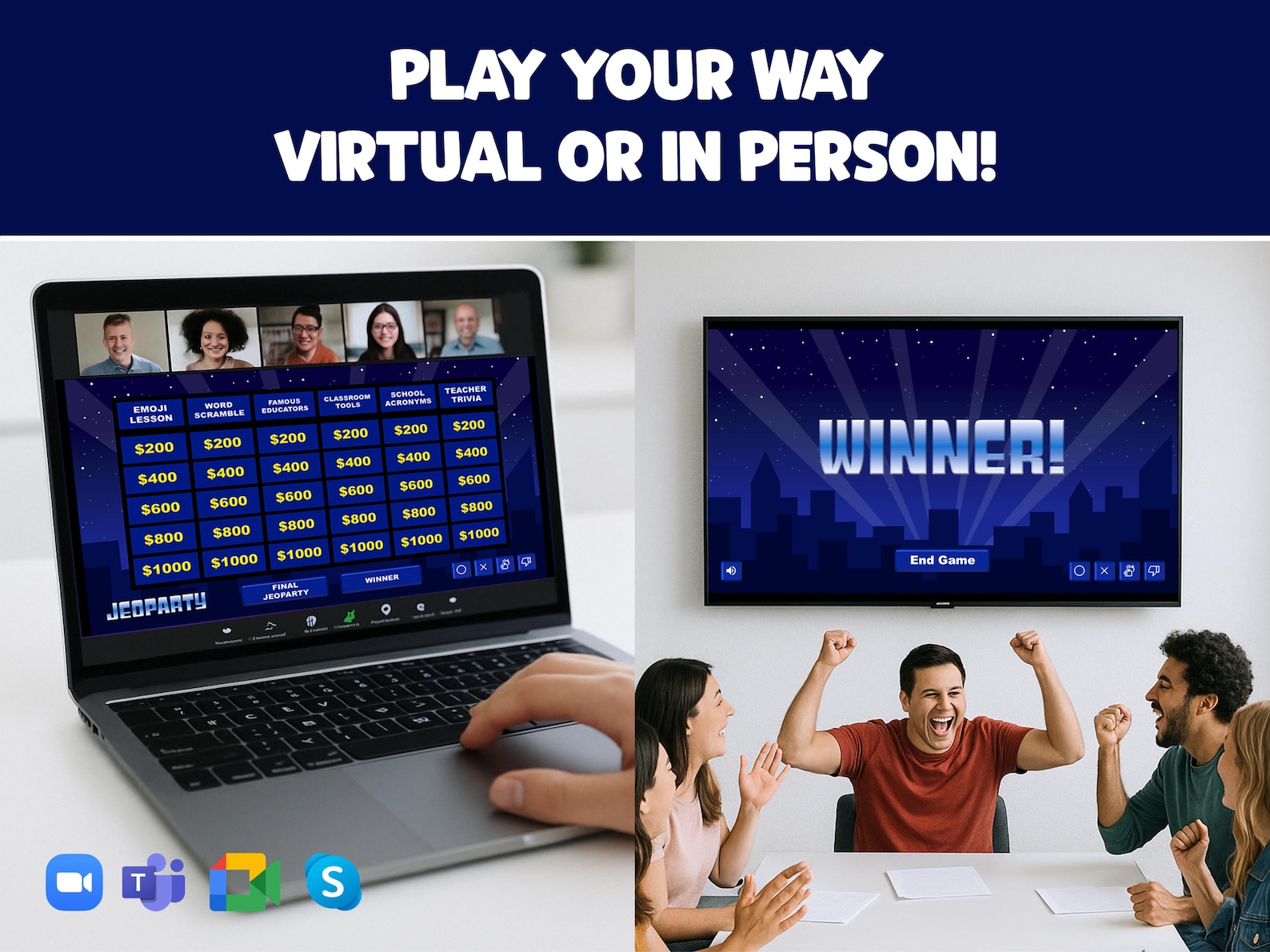 Editable Teacher Jeopardy Game - Teacher Appreciation Trivia, Fun End ...