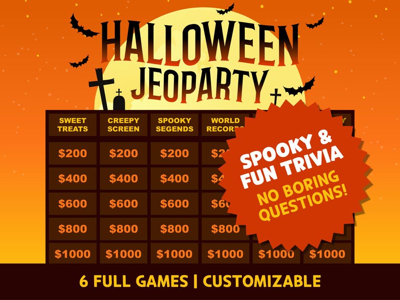 Virtual Halloween Powerpoint Trivia Jeopardy Game - Quiz Slideshow ...