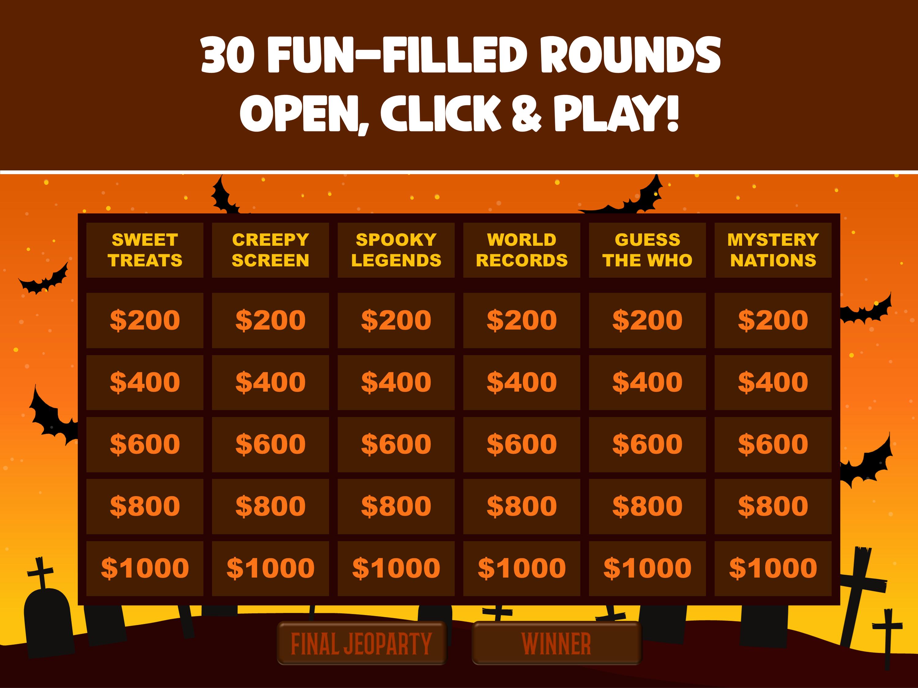 Virtual Halloween Powerpoint Trivia Jeopardy Game - Quiz Slideshow ...