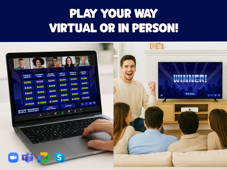 Customizable Jeopardy Powerpoint Game | Virtual Party Game | Trivia ...