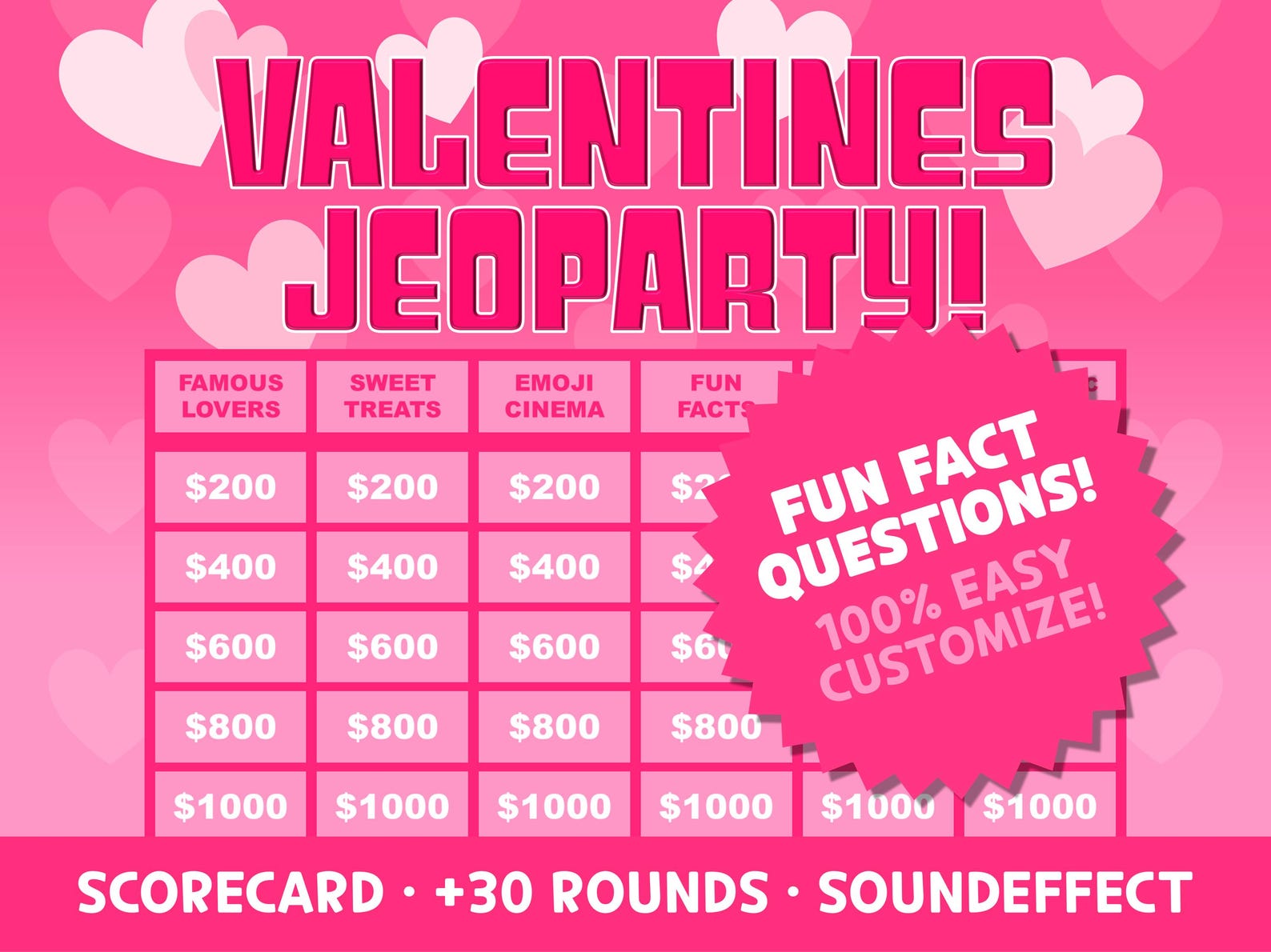 Powerpoint Valentine's Day Jeoparty Quizgame, Virtual Party for Couple ...