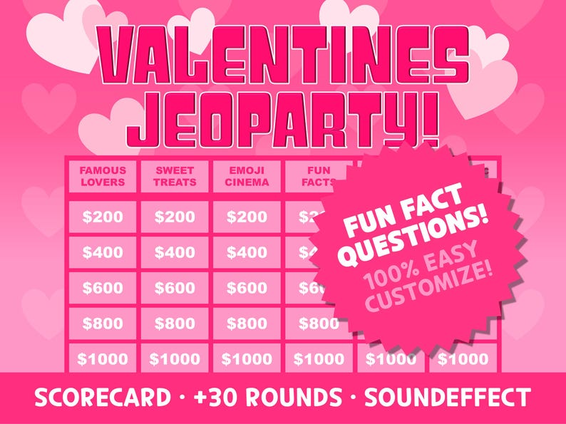 Powerpoint Valentine's Day Jeoparty Quizgame, Virtual Party for Couple ...