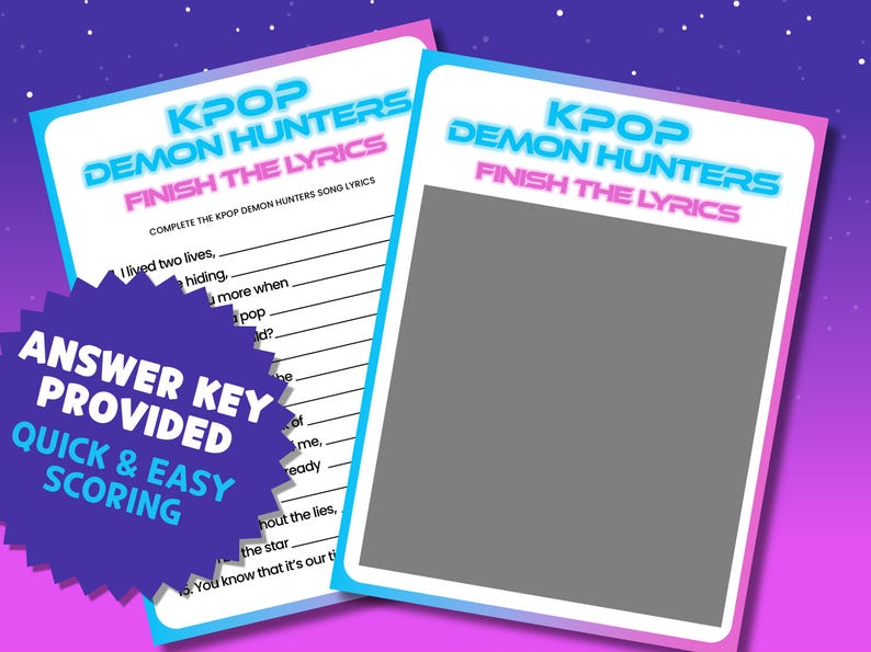 Finish the Lyrics Kpop Demon Hunters Party Games Printable - Hunterween ...