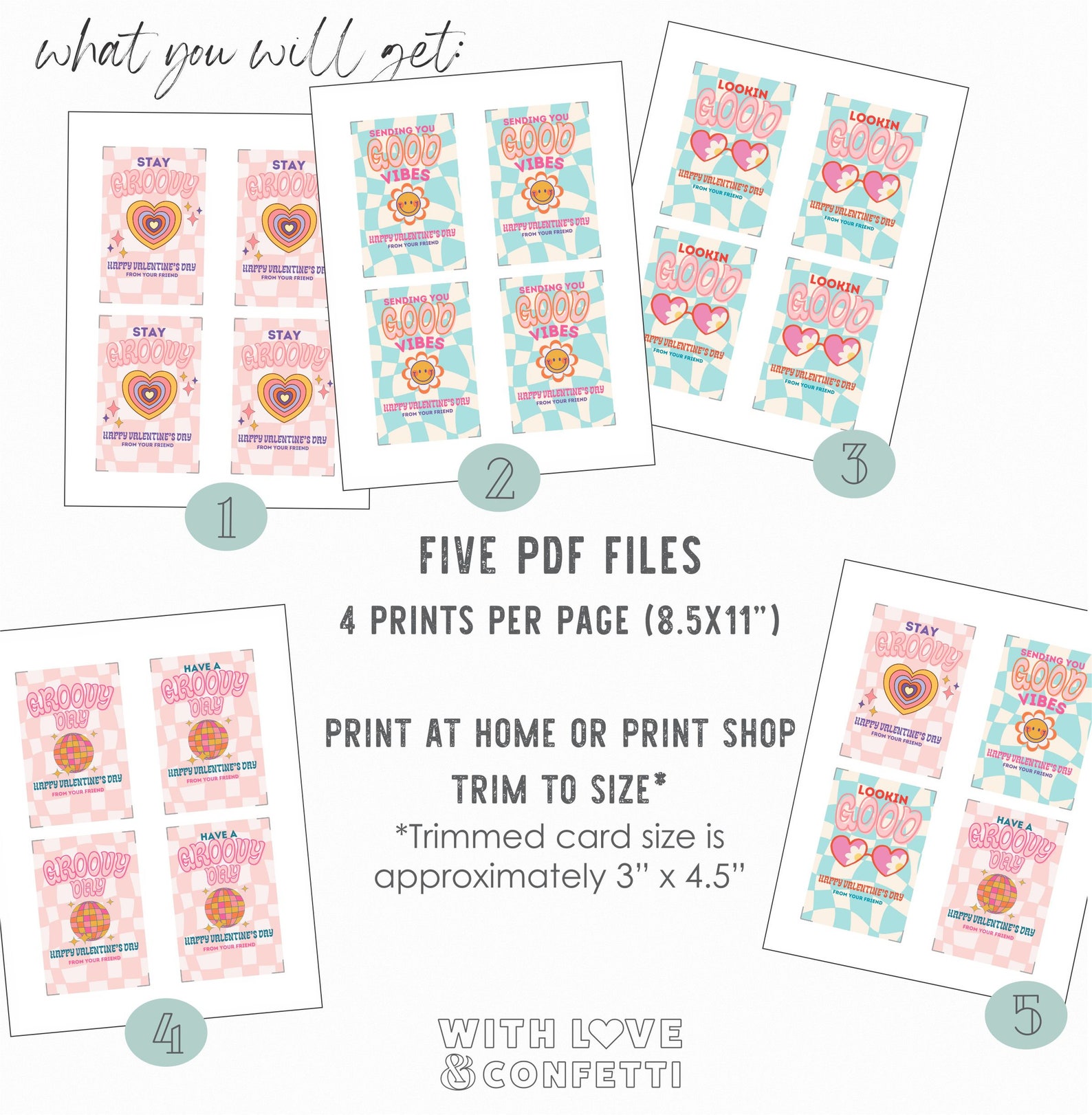 GROOVY Valentine's Day Cards, Classroom Valentine's Day Cards, Instant ...