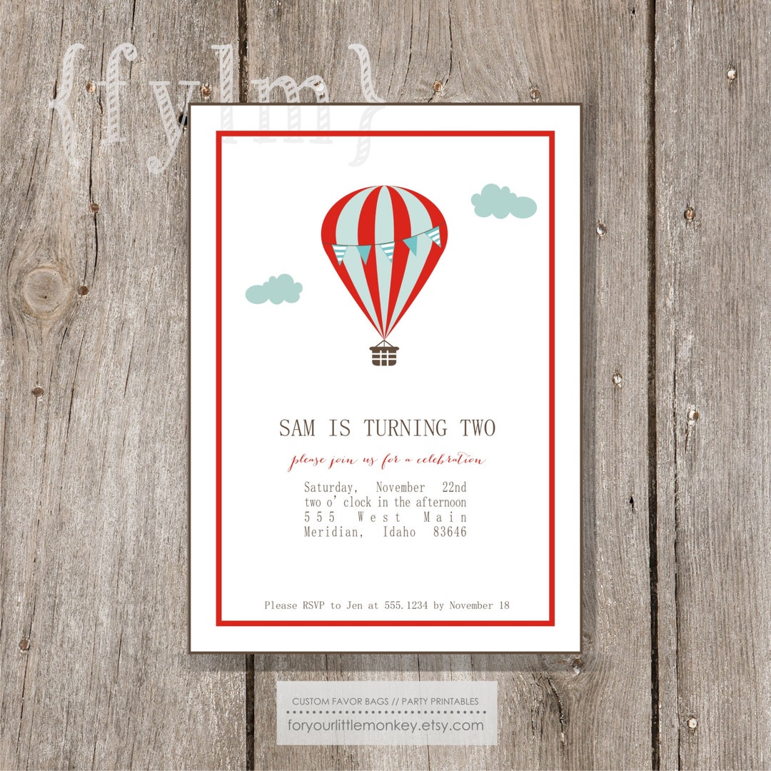 HOT AIR BALLOON Party Printable Party Invitations I Design You Print - Etsy