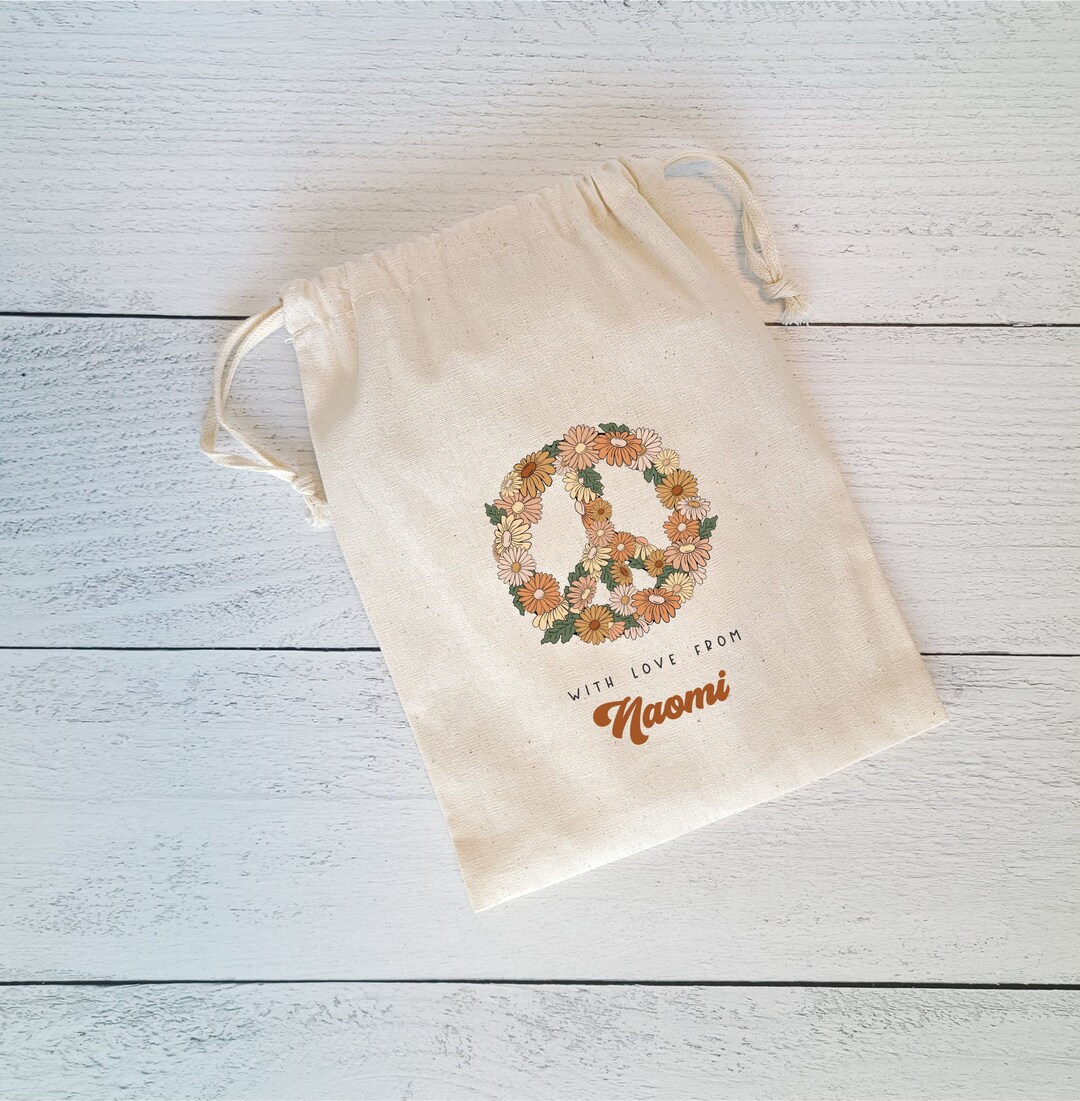 BOHO Daisy Peace Sign Favor Bag Set, Retro Groovy Peace Sign Favor Bags ...